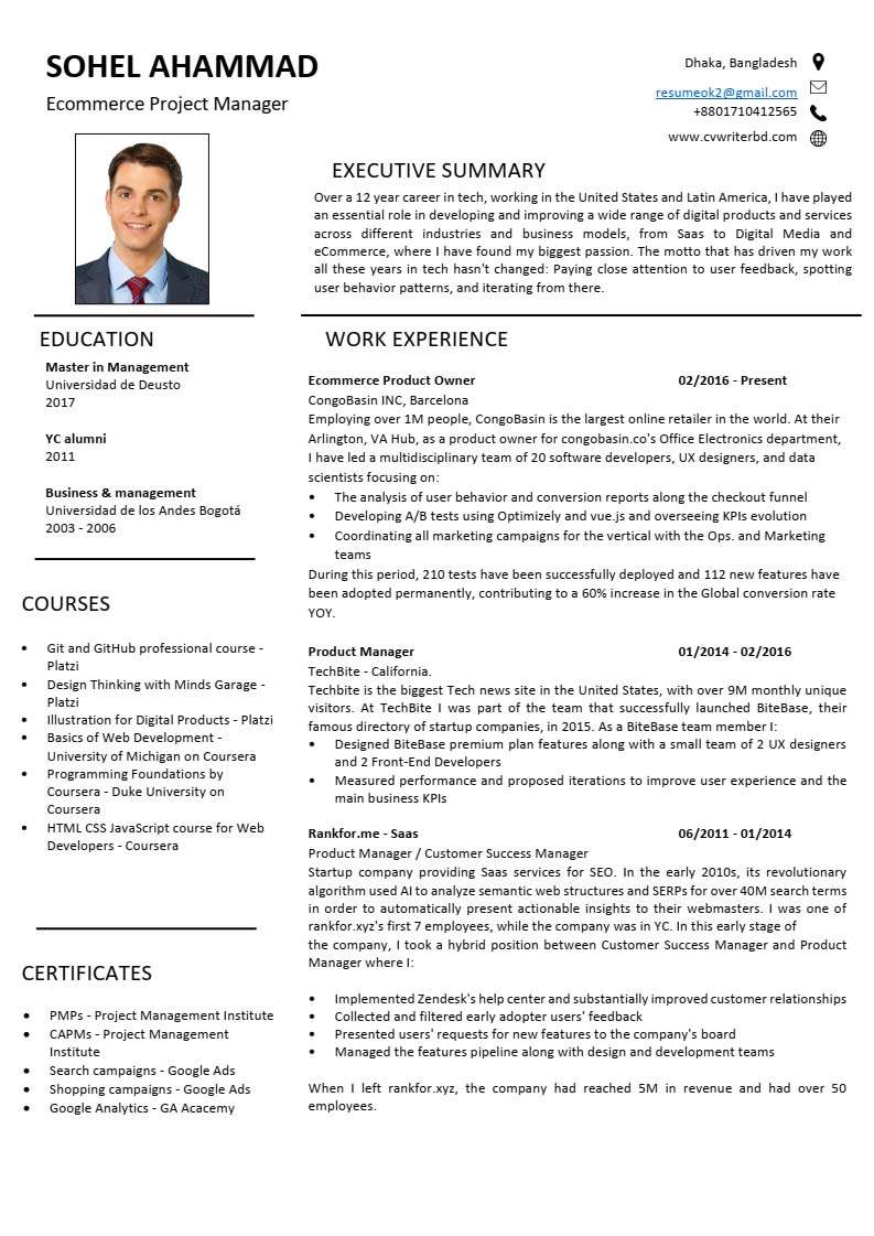Resume Template – CV Writer BD