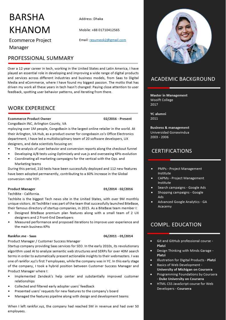 Resume Template – CV Writer BD